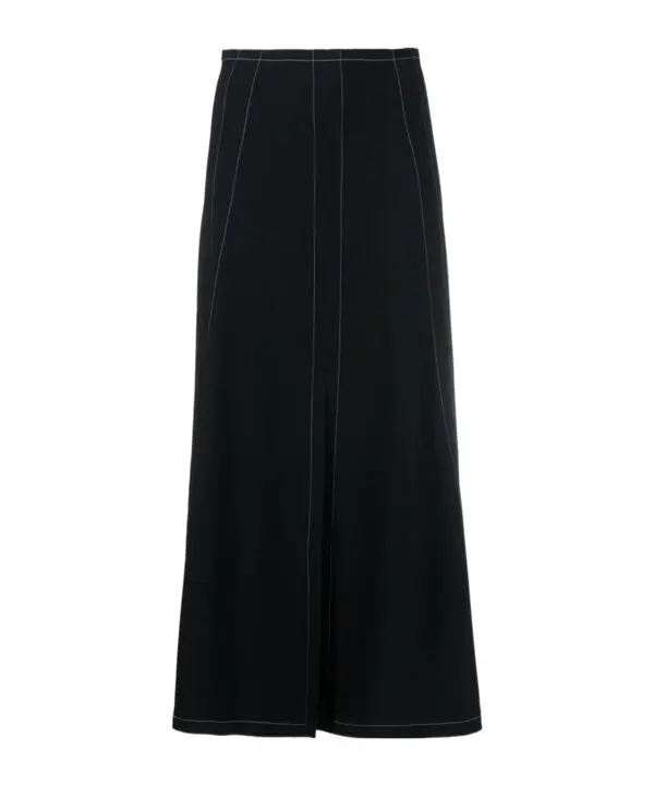 Stella McCartney Midi Skirt With Front Slit And Contrast Stitching - Black