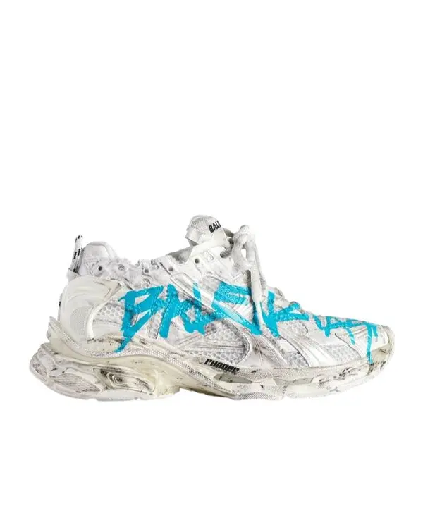 Balenciaga Logo Printed Lace-up Sneakers - White/blue