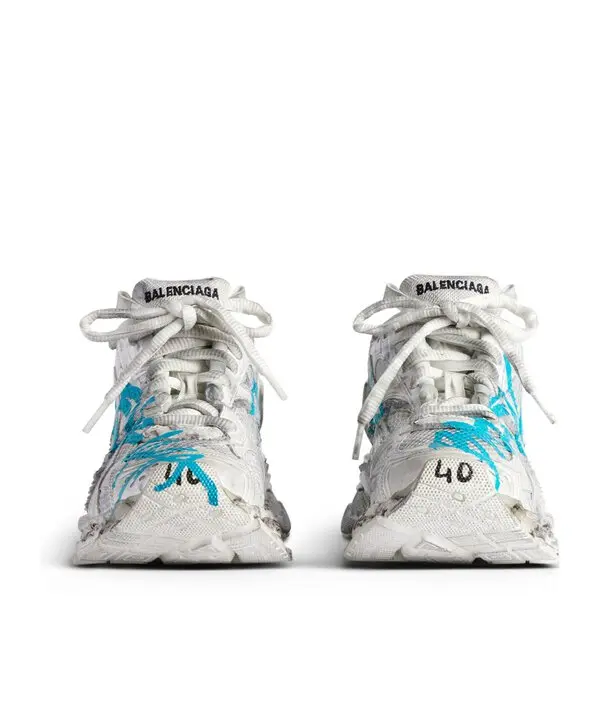 Balenciaga Logo Printed Lace-up Sneakers - White/blue