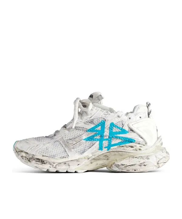 Balenciaga Logo Printed Lace-up Sneakers - White/blue