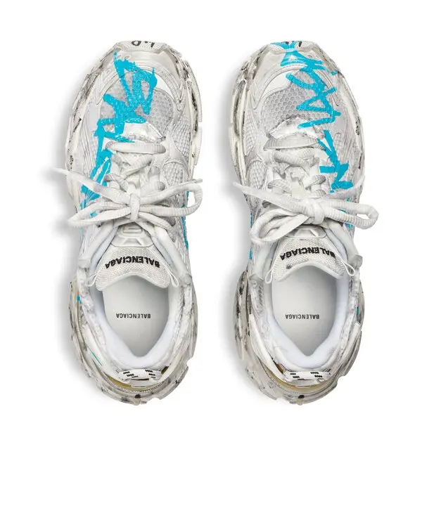 Balenciaga Logo Printed Lace-up Sneakers - White/blue