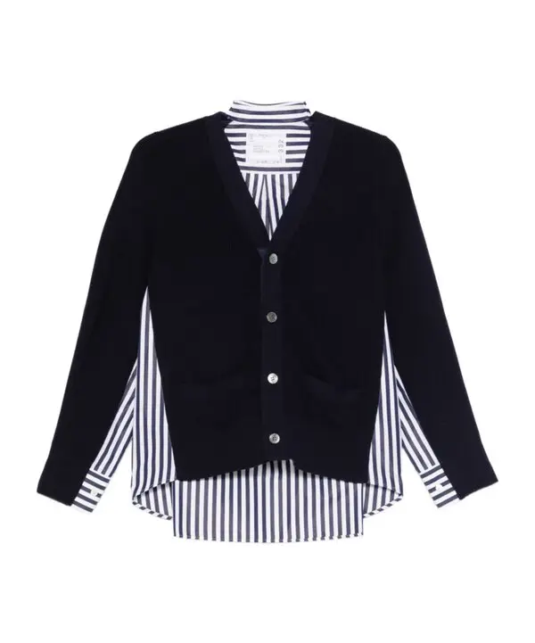 Sacai V-neck Cotton Cardigan With Striped Accents