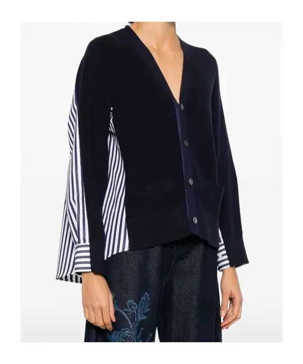 Sacai V-neck Cotton Cardigan With Striped Accents