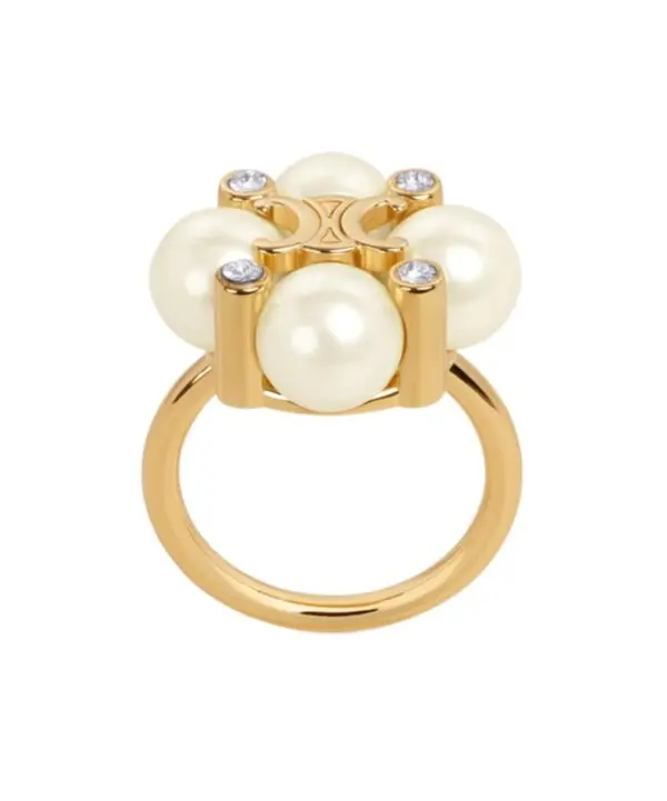 Celine Les Perles Ring In Strass, Resin Pearls And Brass With Gold Finish - Yellow