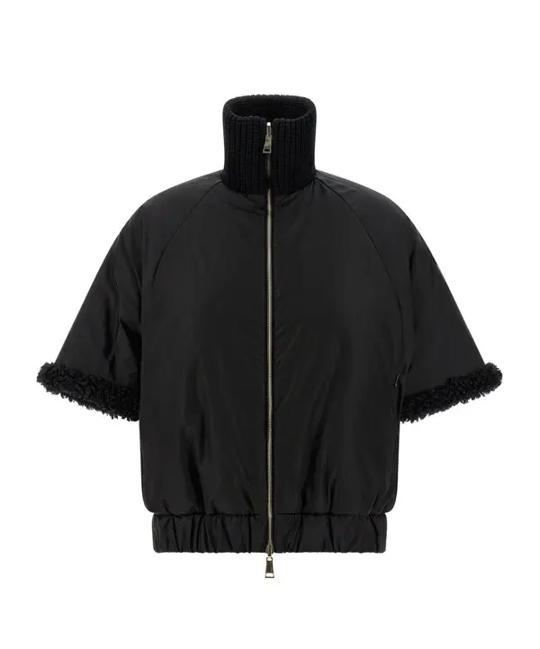 Moncler Logo Patch High Neck Zip-up Short Sleeved Jacket