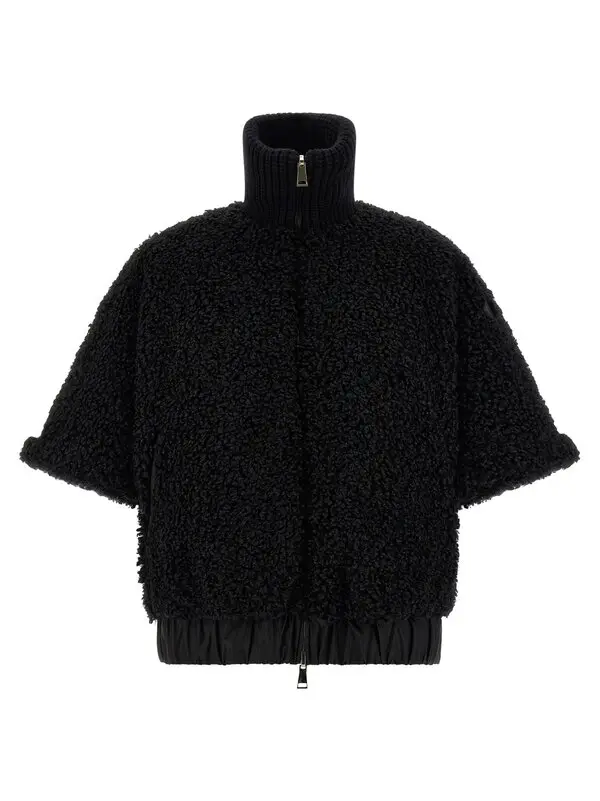 Moncler Logo Patch High Neck Zip-up Short Sleeved Jacket