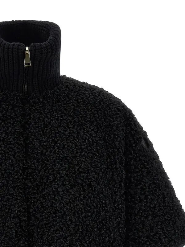 Moncler Logo Patch High Neck Zip-up Short Sleeved Jacket