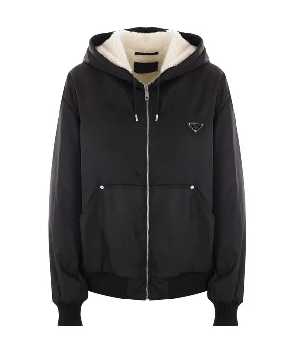 Prada Re-nylon Zipped Hooded Jacket With Logo Detail