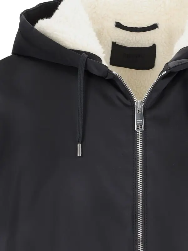 Prada Re-nylon Zipped Hooded Jacket With Logo Detail