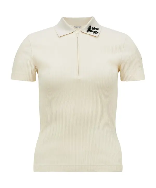 Moncler Crystal-embellished Knit Polo Top - White