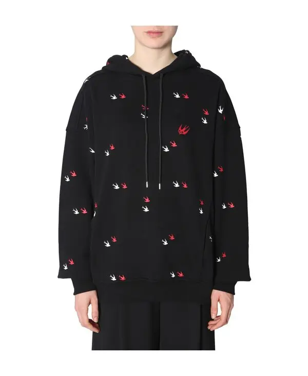 Alexander McQueen Swallow Printed Hoodie - Black