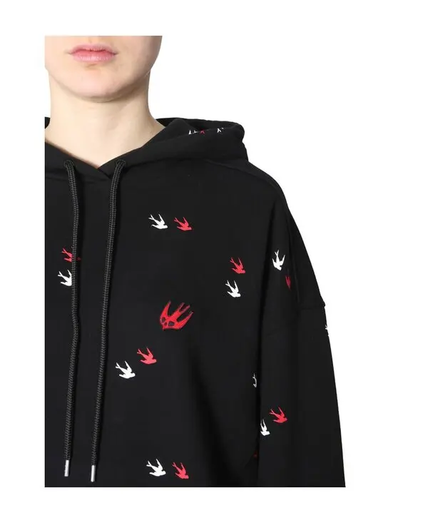 Alexander McQueen Swallow Printed Hoodie - Black