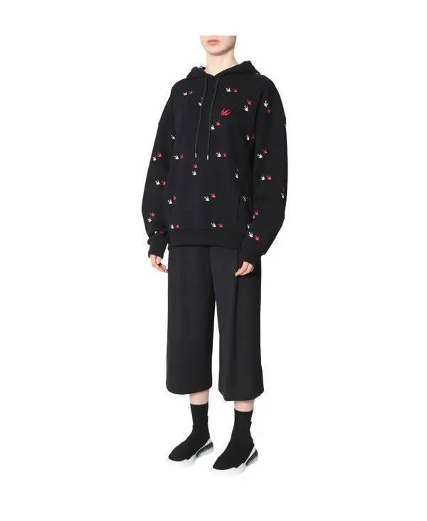 Alexander McQueen Swallow Printed Hoodie - Black