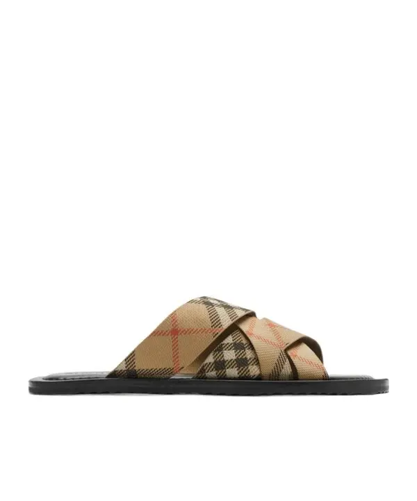Burberry Checked Slip-on Slides - Black