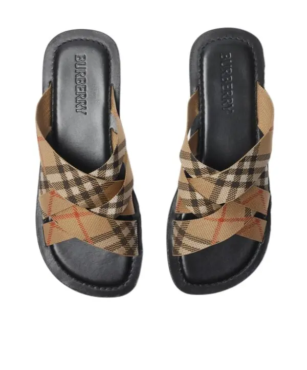 Burberry Checked Slip-on Slides - Black