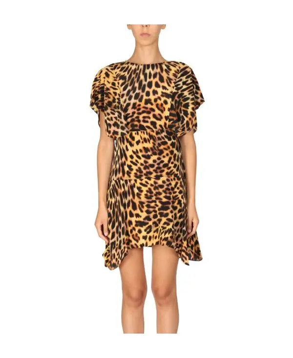 Stella McCartney Logo Leopard Print Dress With Ruffled Sleeves