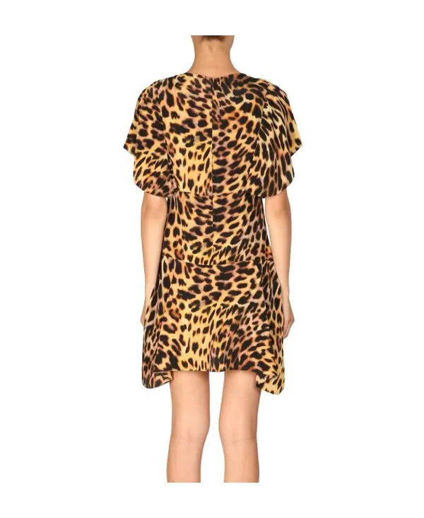 Stella McCartney Logo Leopard Print Dress With Ruffled Sleeves