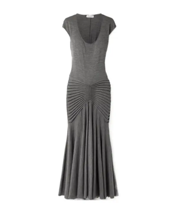 Alaïa Pleated Detail Short Sleeve Dress