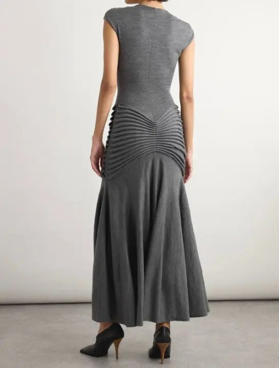 Alaïa Pleated Detail Short Sleeve Dress