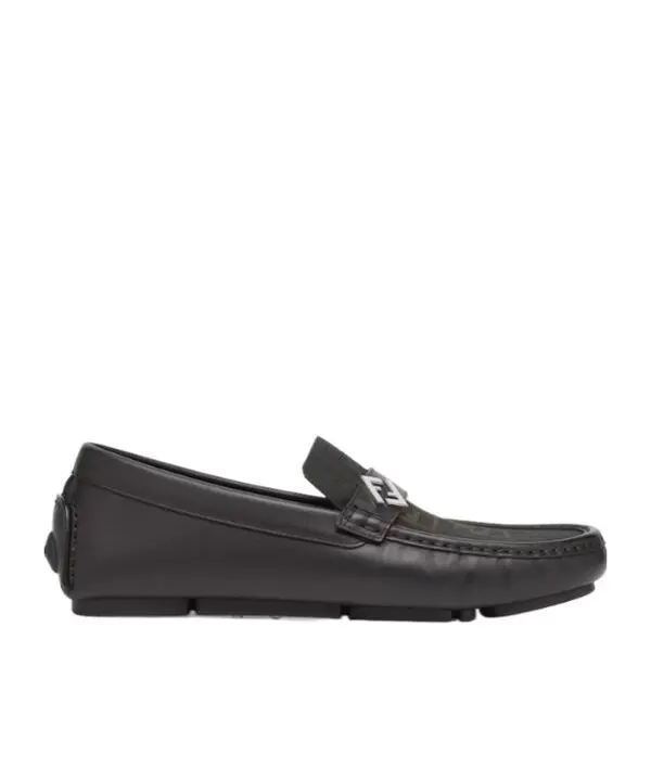 Fendi Logo Plaque Monogram Loafers - Black