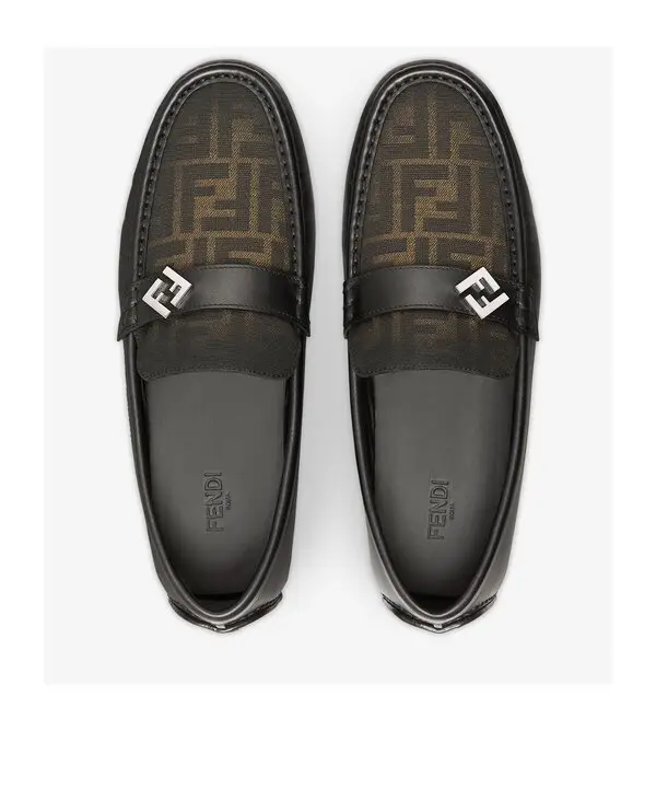 Fendi Logo Plaque Monogram Loafers - Black