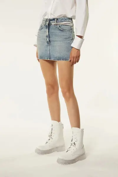 DONDUP Denim Skirt With Asymmetrical Waist Detail