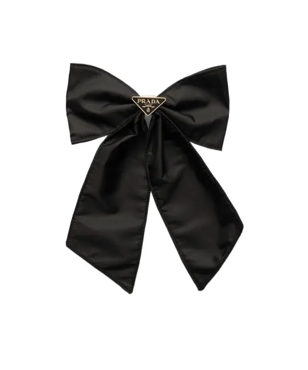 Prada Triangle Logo Bow Hair Clip - Black