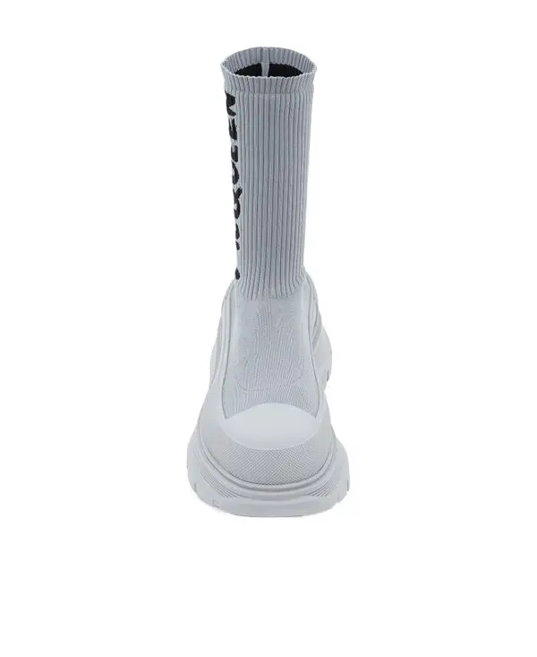 Alexander McQueen Logo Printed Sock-style Boots - Gray