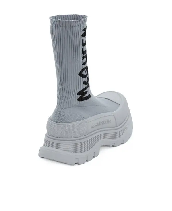 Alexander McQueen Logo Printed Sock-style Boots - Gray