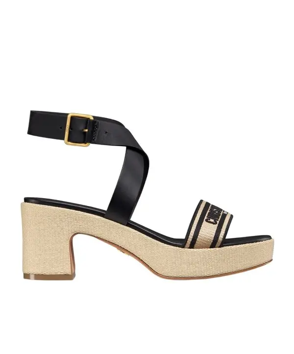 Dior Dway Heeled Sandal With Embroidered Logo - Black