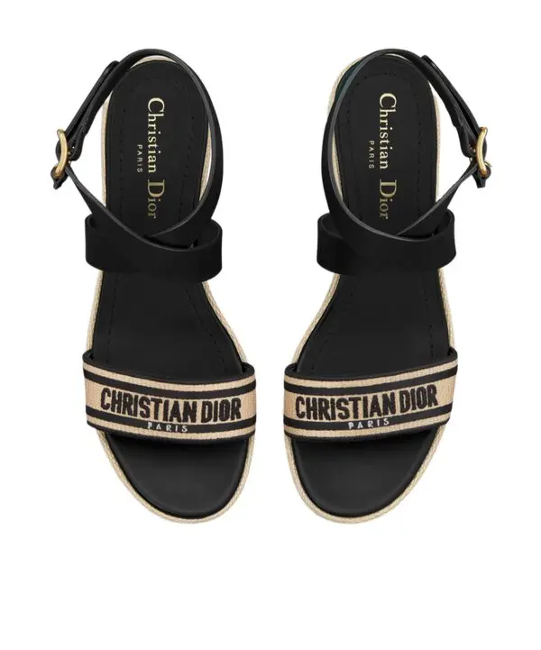 Dior Dway Heeled Sandal With Embroidered Logo - Black