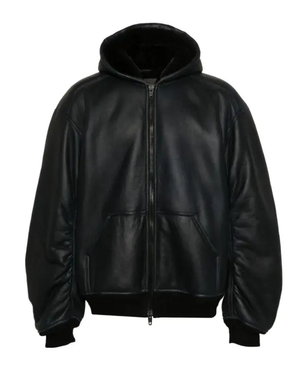 Balenciaga Zip-up Hooded Leather Jacket - Blue