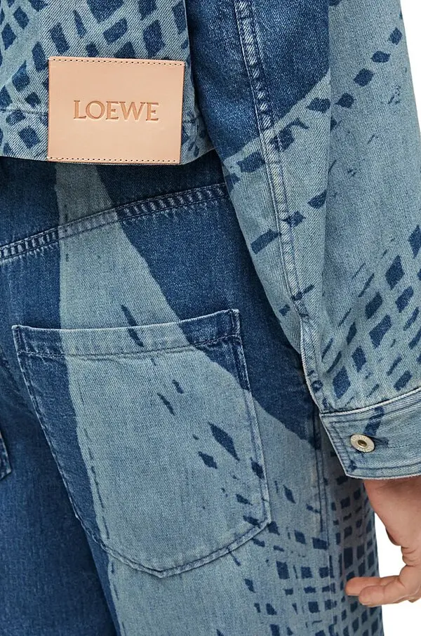 Loewe Cropped Hooded Denim Jacket With Laser-printed Pattern