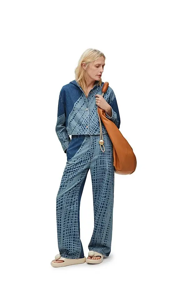 Loewe Cropped Hooded Denim Jacket With Laser-printed Pattern