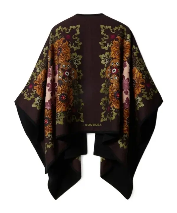 La DoubleJ Floral-patterned Wool Cape - Black
