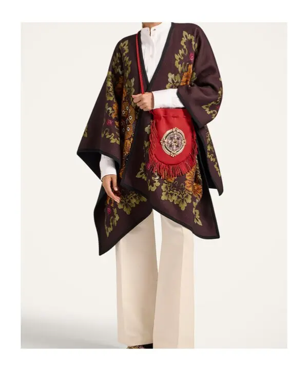 La DoubleJ Floral-patterned Wool Cape - Black