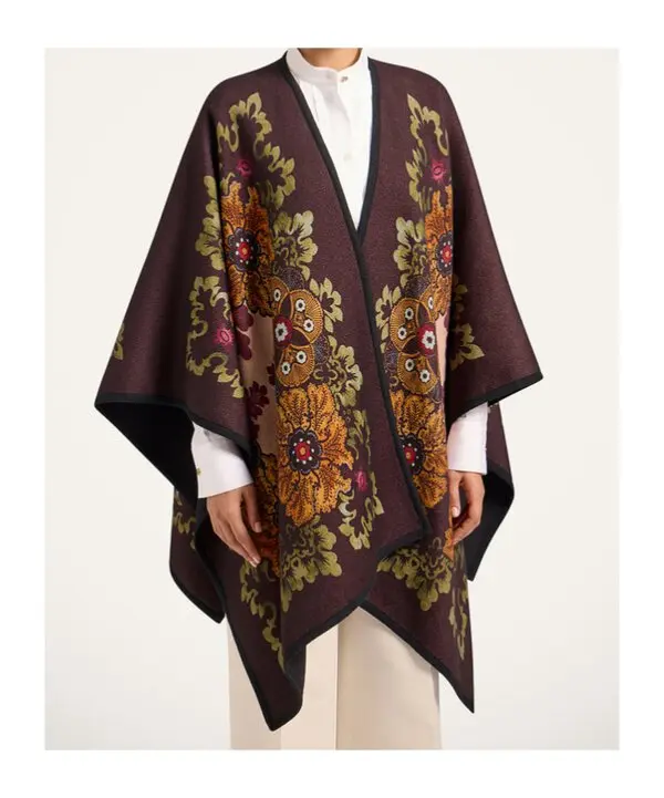 La DoubleJ Floral-patterned Wool Cape - Black