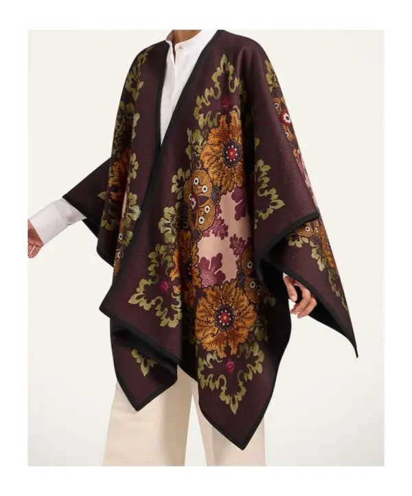 La DoubleJ Floral-patterned Wool Cape - Black