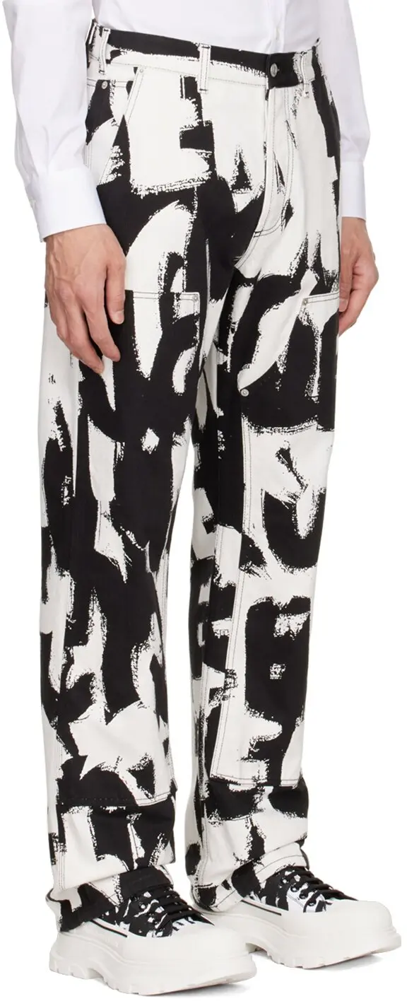 Alexander McQueen Graffiti-print Straight-leg Jeans - Black