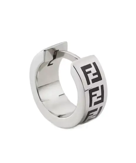 Fendi Logo Engraved Single Earring - Black And Silver