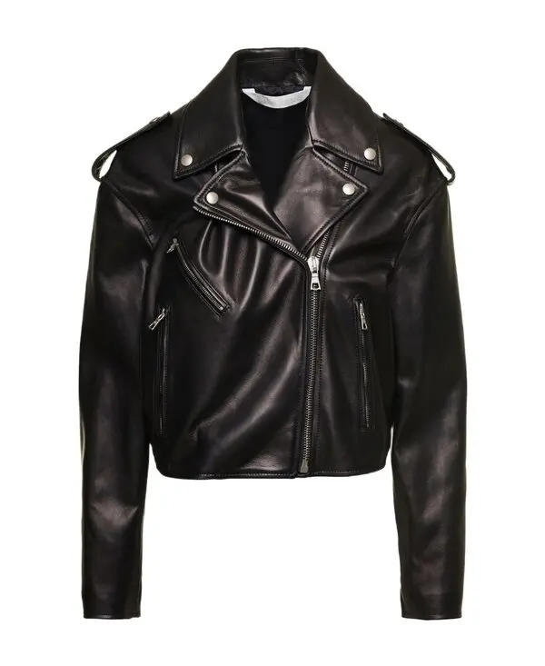 Palm Angels Zipped Cropped Leather Jacket