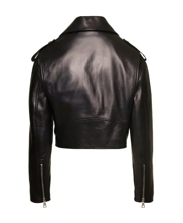Palm Angels Zipped Cropped Leather Jacket