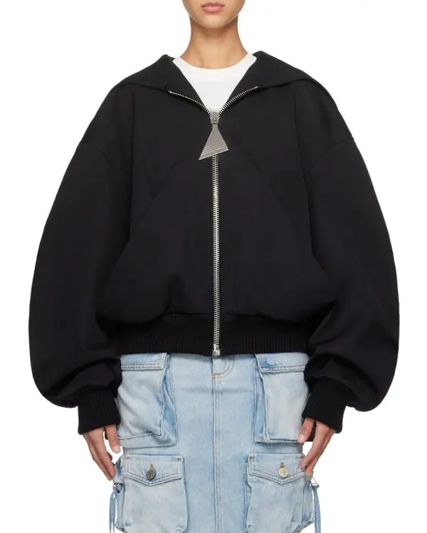 Attico Zip-up Hooded Bomber Jacket - Black
