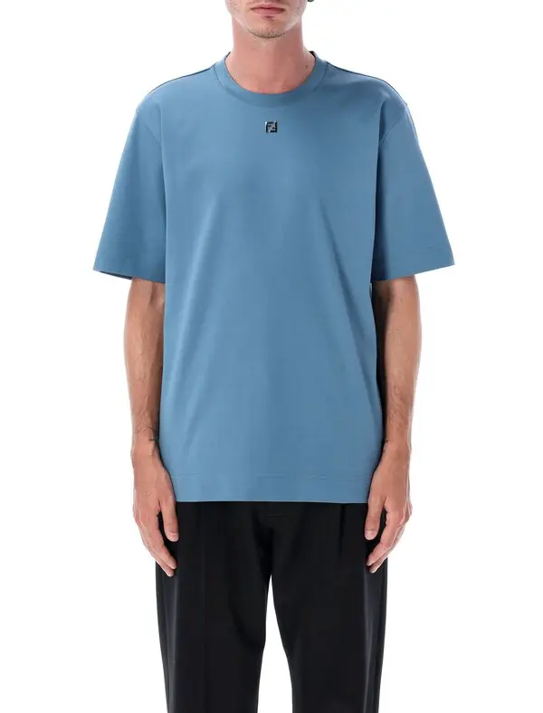 Fendi Ff Plaque Crewneck T-shirt - Light Blue
