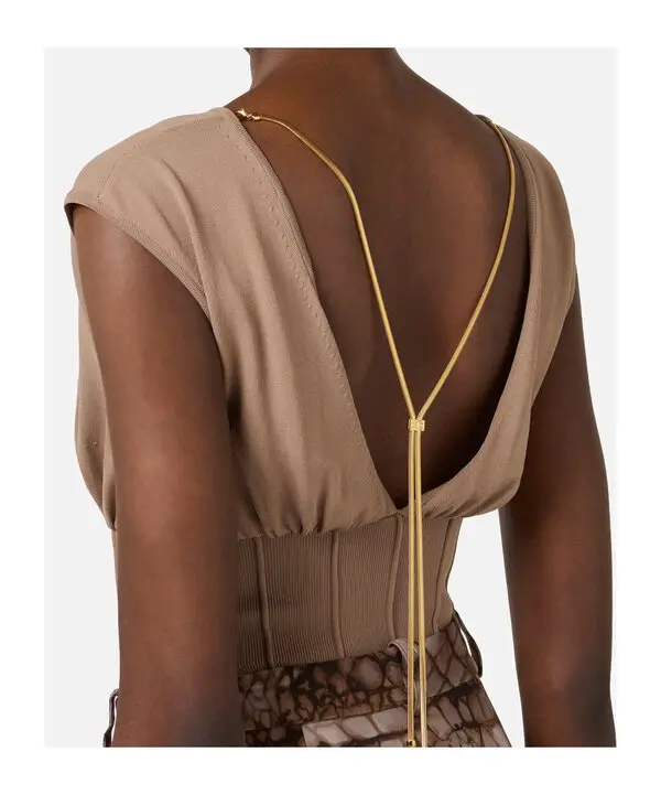 Elisabetta Franchi Knit Bodysuit With Removable Logo Necklace