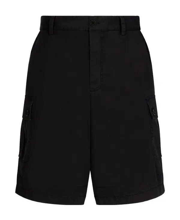 Dolce & Gabbana Stretch Cargo Shorts With Logo Plate - Black