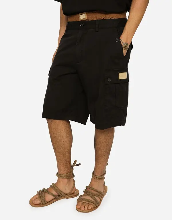Dolce & Gabbana Stretch Cargo Shorts With Logo Plate