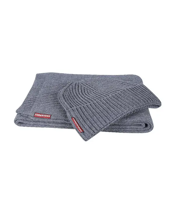 Dsquared2 Logo Patch Beanie And Scarf Set - Black