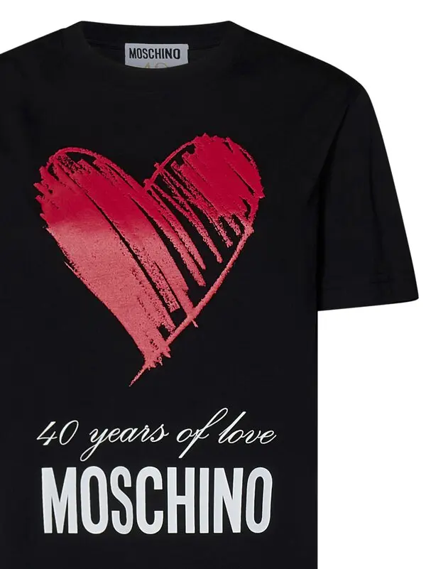 Moschino Heart Motif Printed Crewneck T-shirt - Black