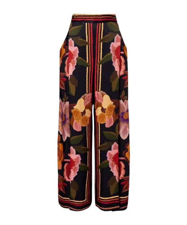 Farm Rio Floral-print Trousers - Black Multi Flowers